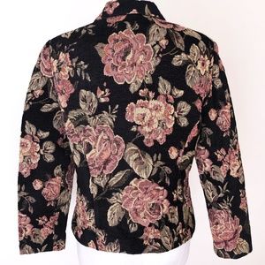 Vintage | Jackets & Coats | Vintage 8s Black Floral Rose Tapestry ...